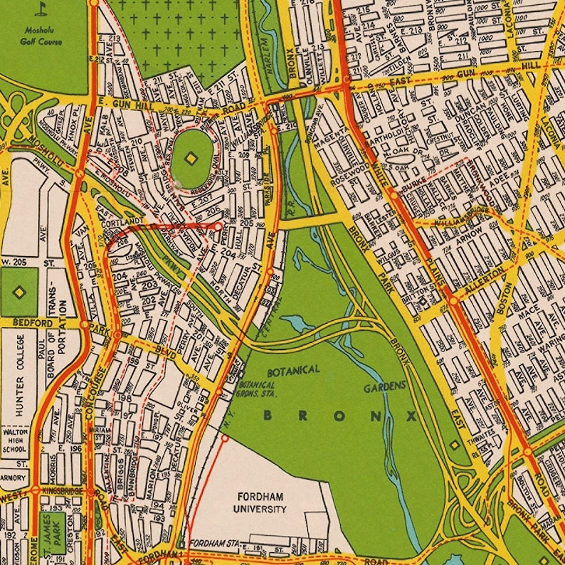 Map of the Bronx, New York City, Circa 1941 | Includes Streets, House ...
