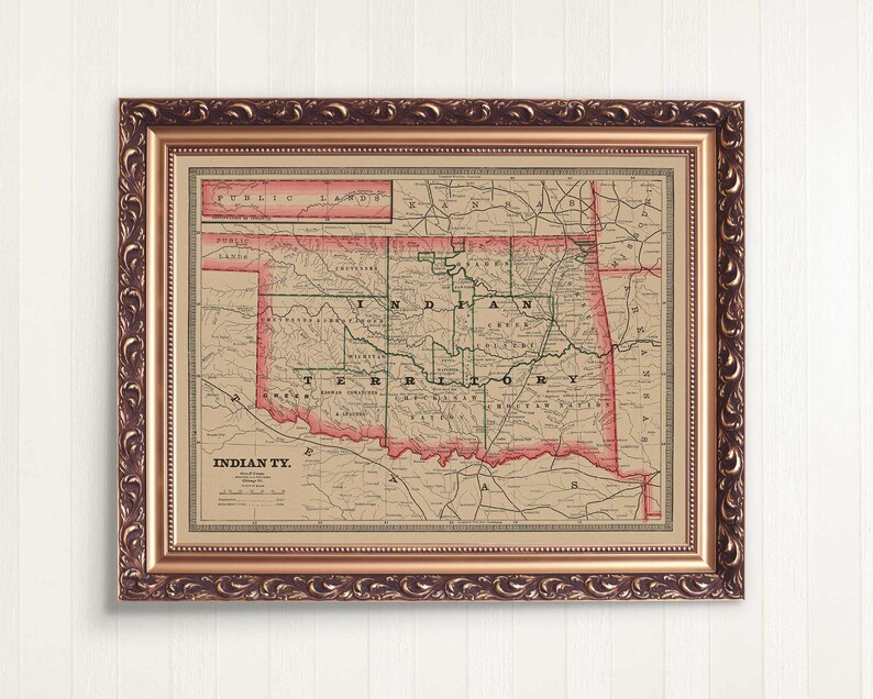 Indian Territory Map of Oklahoma Region by Cram, Historical Wall Art ...