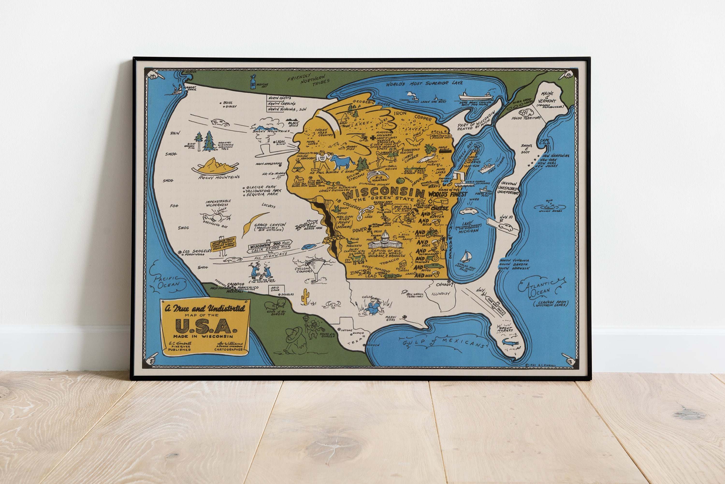 Whimsical Wisconsin Cheesehead Map | Undistorted View Map of the USA If ...