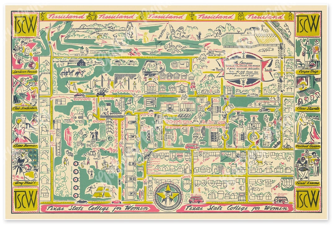 Texas State College for Women Campus Map Circa 1947 - Vintage Campus ...