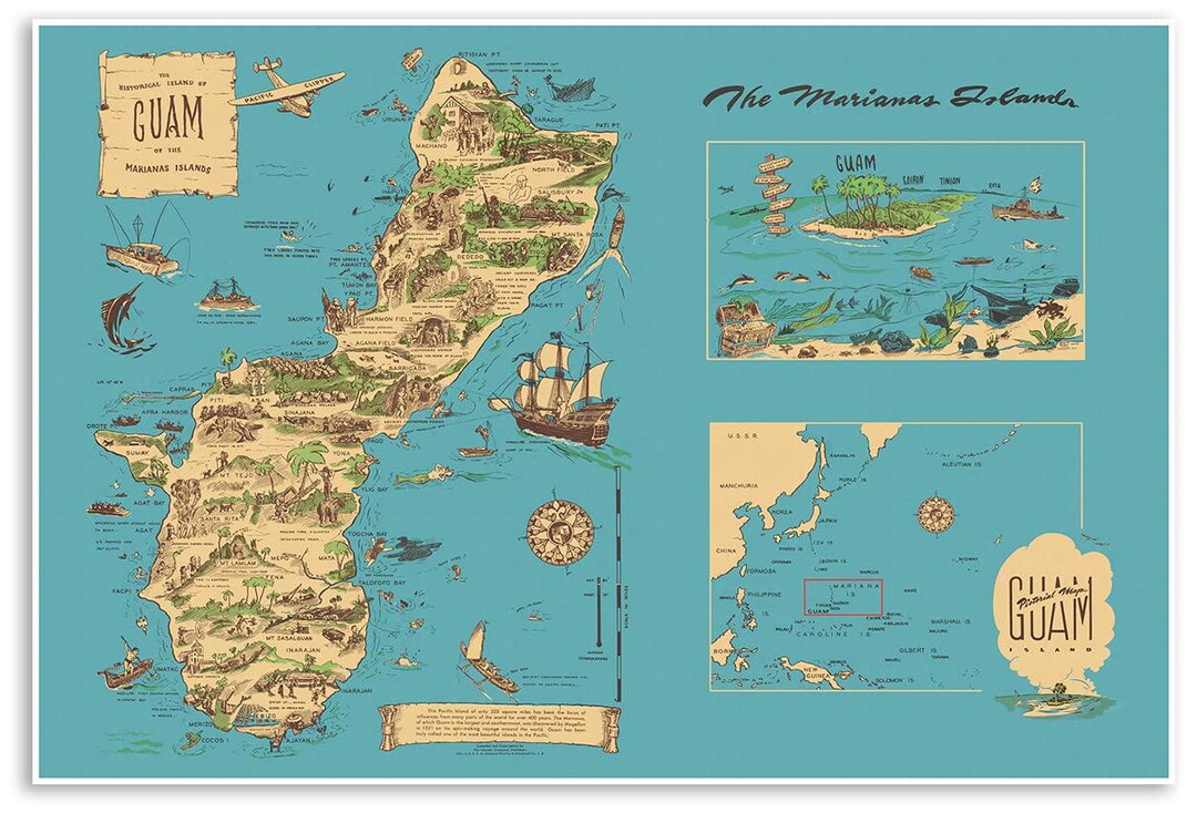 Map of Guam and Marianas Islands by Nelson Circa 1958 - Includes Saipan ...