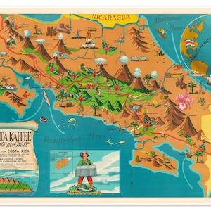 Costa Rica Coffee Map Circa 1967 | Kaffee Der Beste Der Welt Bildkarte ...
