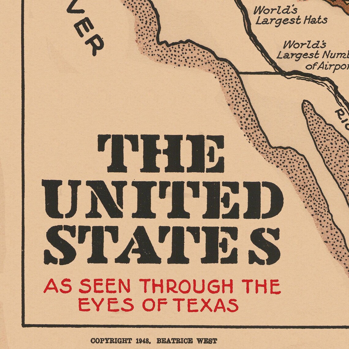 Map of the United States as Seen Through the Eyes of Texas Circa 1946 ...