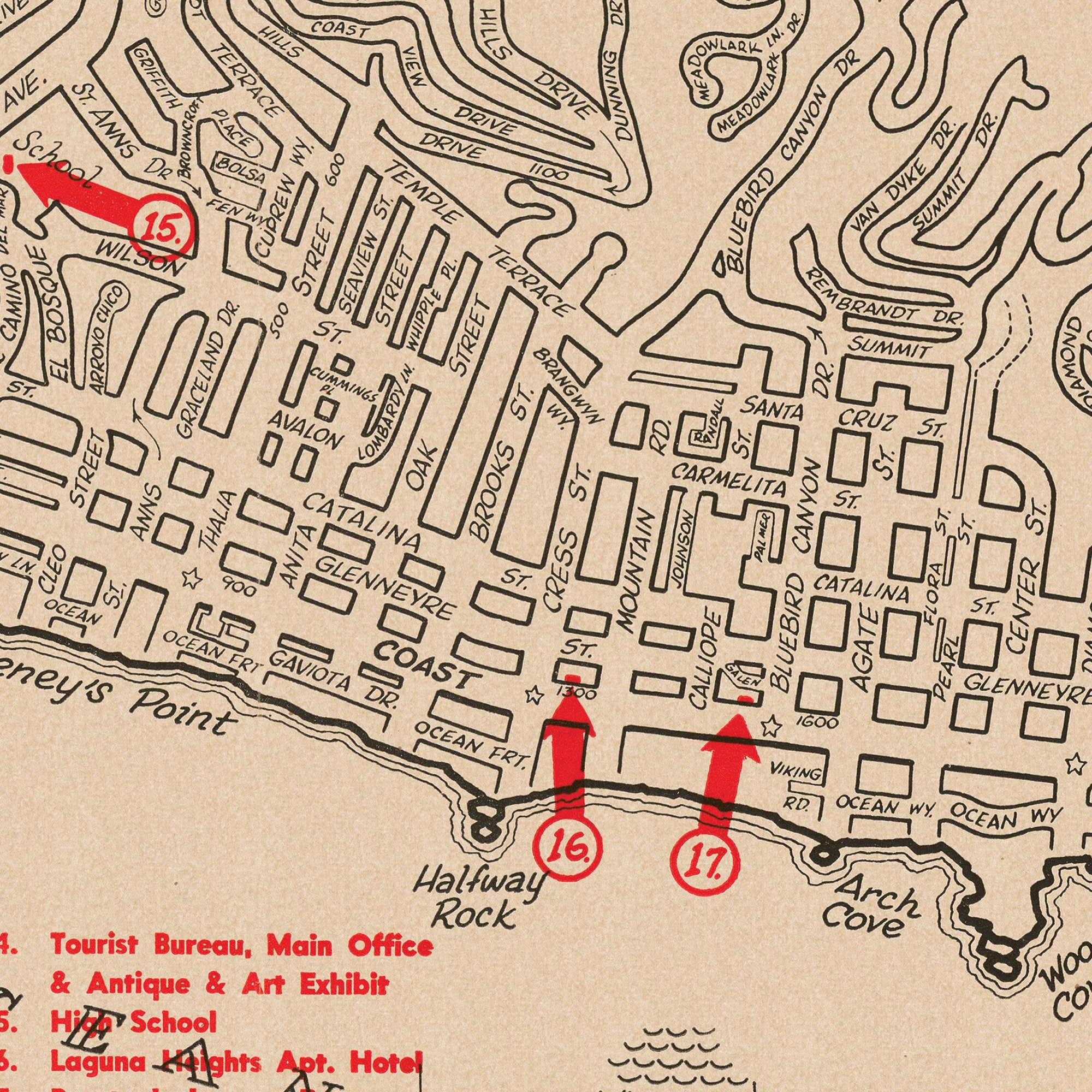 Map of Laguna Beach California Circa 1950 (includes Inset Map of South ...