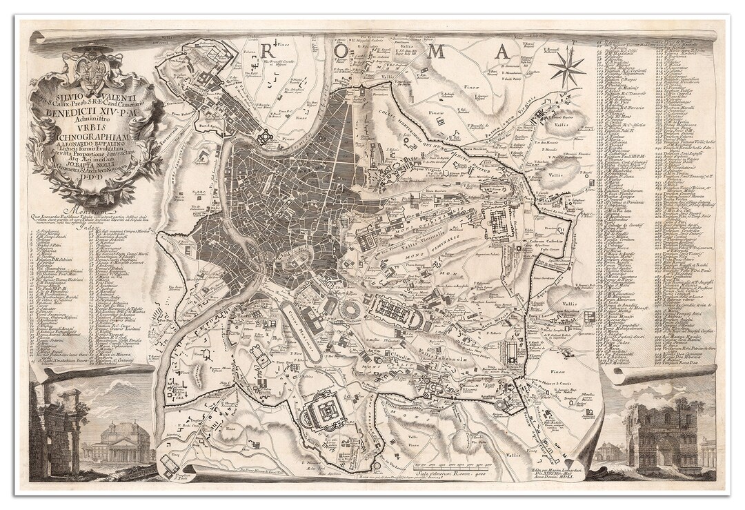 Rustic Map of Ancient Rome Italy by Giovanni Battista Nolli Circa 1748 ...