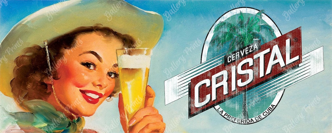 Cristal Beer Vintage Cuban Advertisement Art Print | Retro Bar Wall ...
