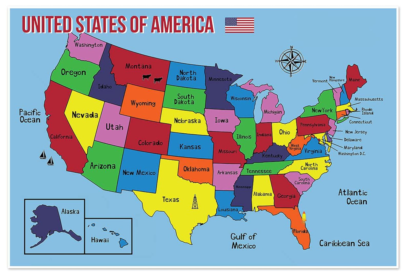 United States Printable Color Map | Educational Kids Classroom ...