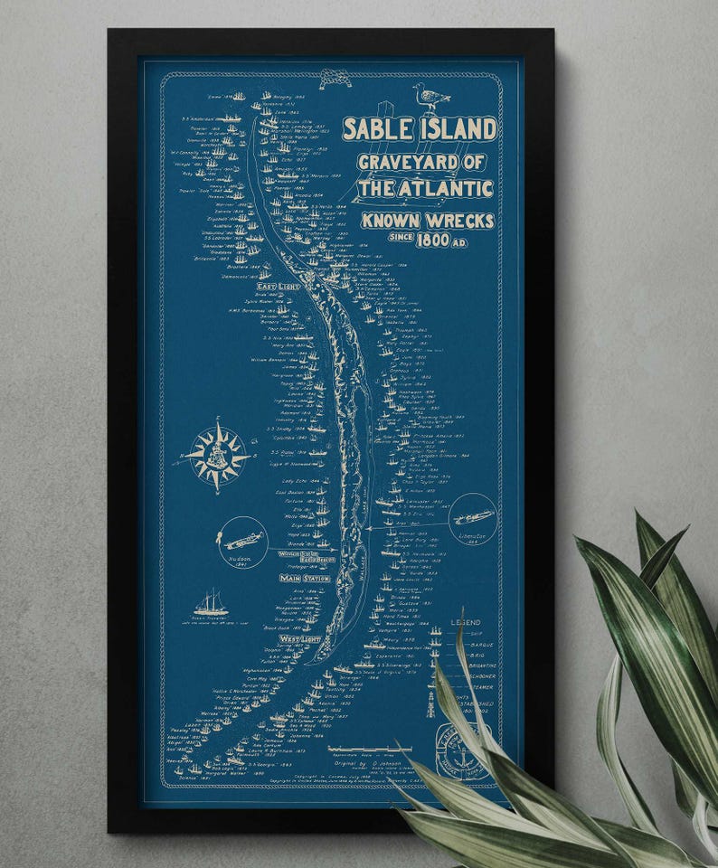 Sable Island Nova Scotia Shipwreck Chart | Maritime Vintage Map Reprint ...
