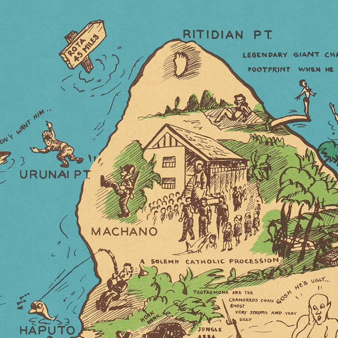 Map of Guam and Marianas Islands by Nelson Circa 1958 - Includes Saipan ...
