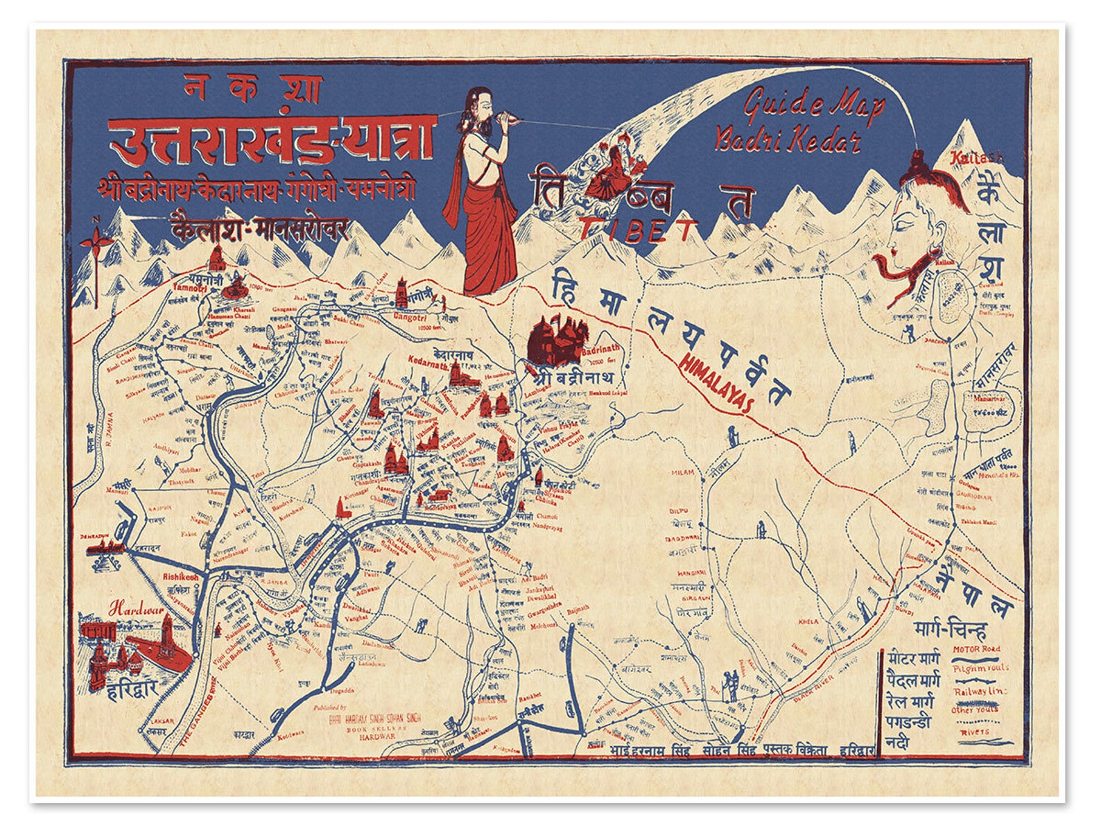 Pictorial Wall Map Badri Kedar for Uttarakhand India - Etsy