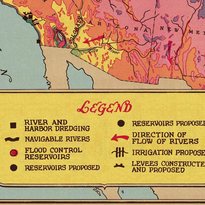USA Flood Map "where Angry Waters Roll" Circa 1936 | Art Deco Print ...