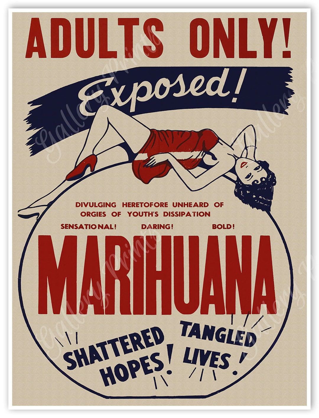 Vintage Marijuana Movie Poster Circa 1930 - Adults Only Art Print Wall ...
