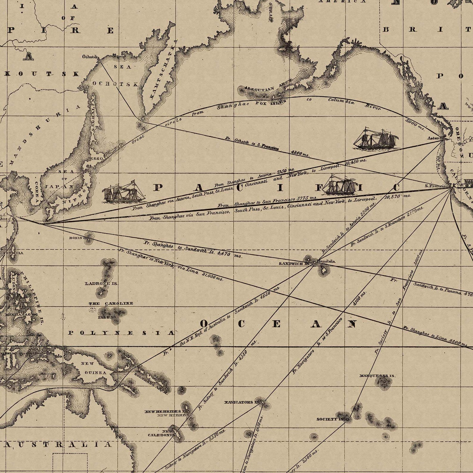 World Sailing Chart Map C. 1850 | Antique Map Art, Vintage Wall Map ...