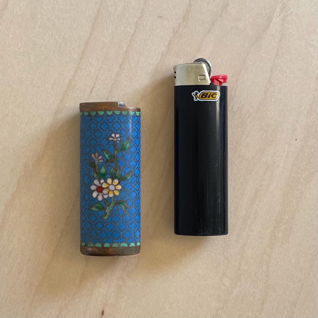 Vintage CLOISONNE Cigarette Lighter Cover Brass and Enamel Floral ...