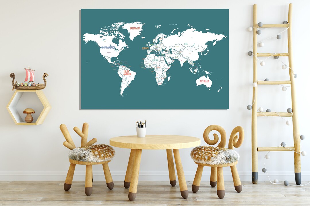 Children's World Map Maps for Kids 6 Color Choices Educational Maps ...