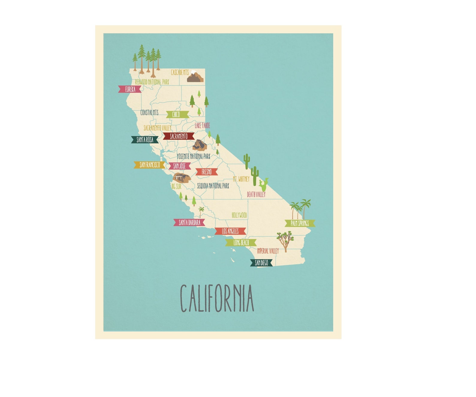 California Map for Kids Children Travel Decor Adventure - Etsy