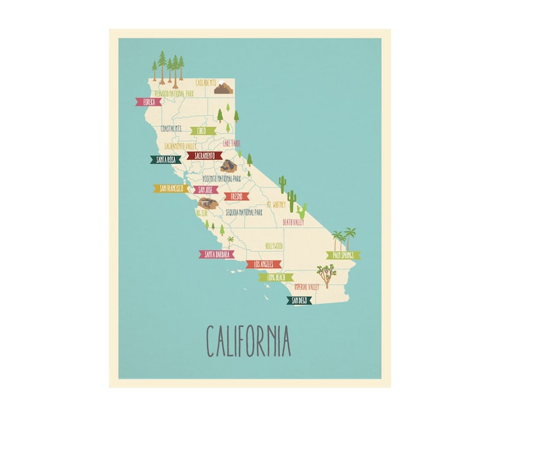 California Map for Kids - Children Travel Decor - Adventure Nursery ...