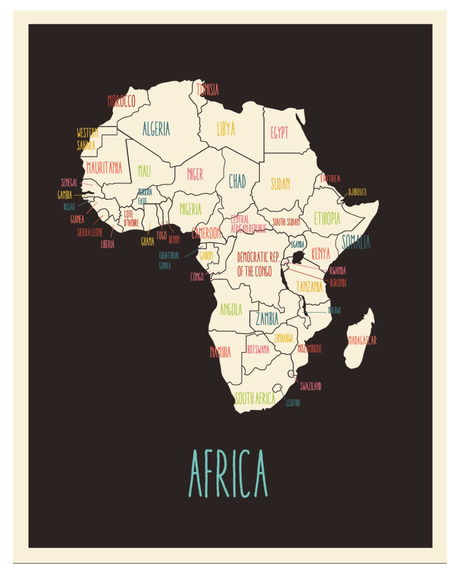 Africa Map for Kids Children Travel Decor Adventure | Etsy