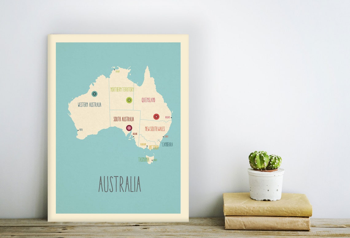 Australia Map for Kids Children Travel Decor Adventure - Etsy