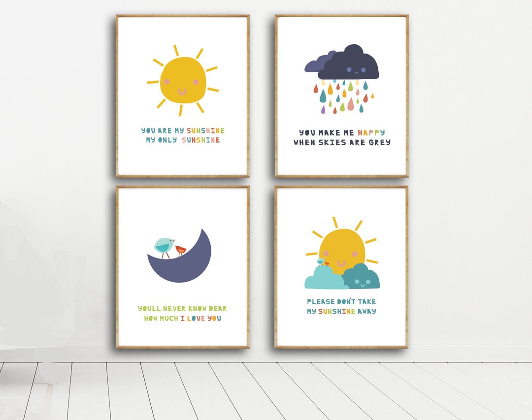 You Are My Sunshine Nursery Decor - Set of Four 11x14" Prints ...