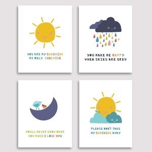 You Are My Sunshine Nursery Decor - Set of Four 11x14" Prints ...