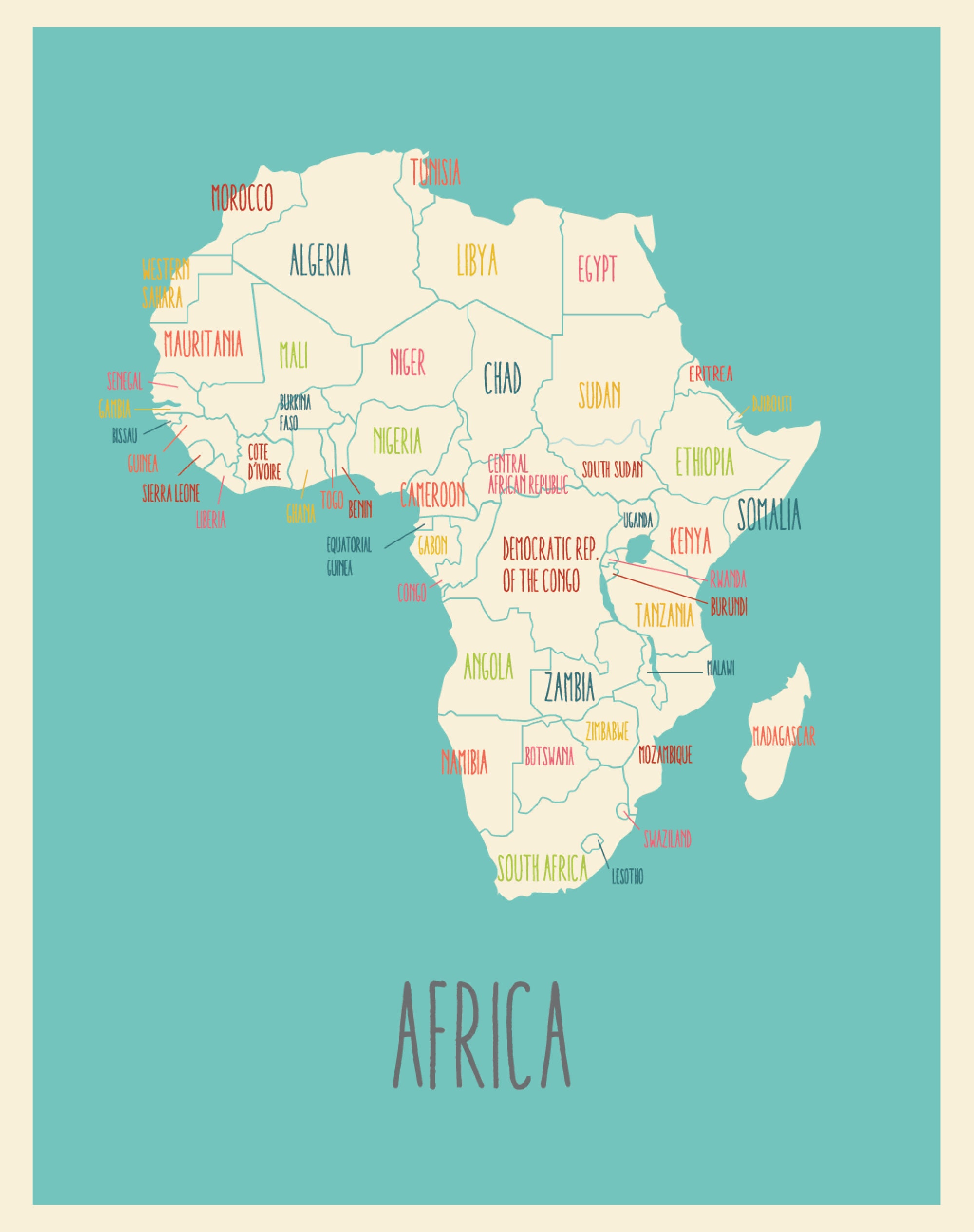 Africa Map for Kids Children Travel Decor Adventure | Etsy