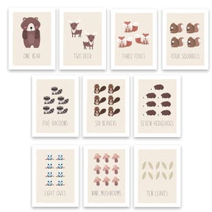 Woodland Wall Decor, Forest Animals Counting Cards, Perfect Baby Shower ...