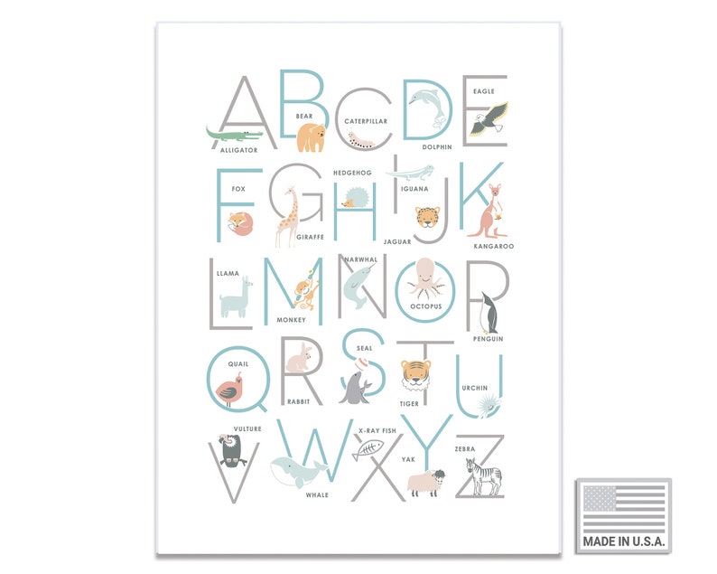 Animal Alphabet Poster Wall Art Woodland Nursery Decor - Etsy