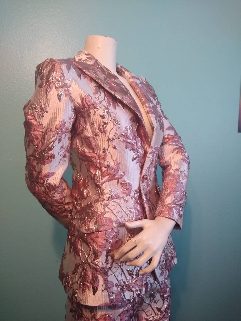 Suit/custom Suit/brocade Suit/palazzo Pant Suit/rose Gold Suit/tailored ...