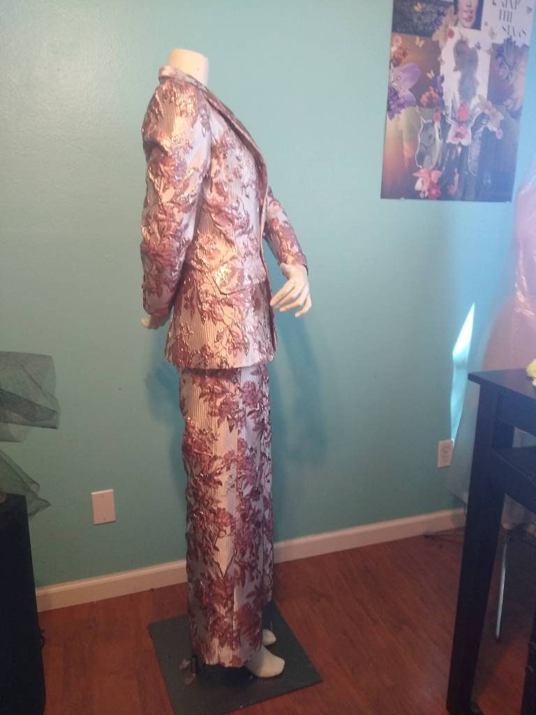 Suit/custom Suit/brocade Suit/palazzo Pant Suit/rose Gold Suit/tailored ...