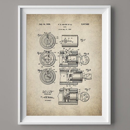 Lock Patent Print Lock Art Print Locksmith - Etsy