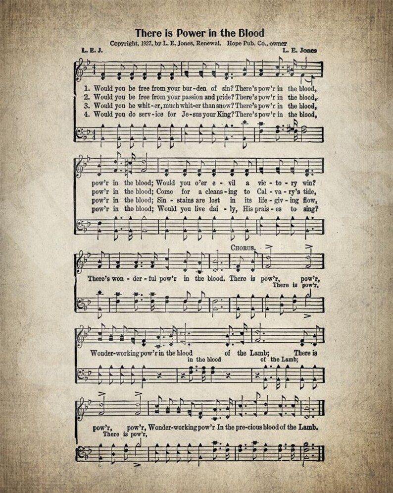 There is Power in the Blood Hymn Print Sheet Music Art - Etsy