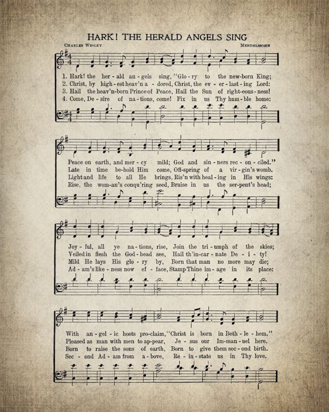 Hark the Herald Angels Sing Hymn Print Sheet Music Art | Etsy