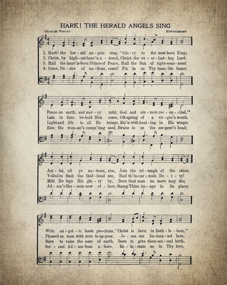 Hark the Herald Angels Sing Hymn Print Sheet Music Art - Etsy Hark the Herald Angels Sing Hymn Print Sheet Music Art - Etsy