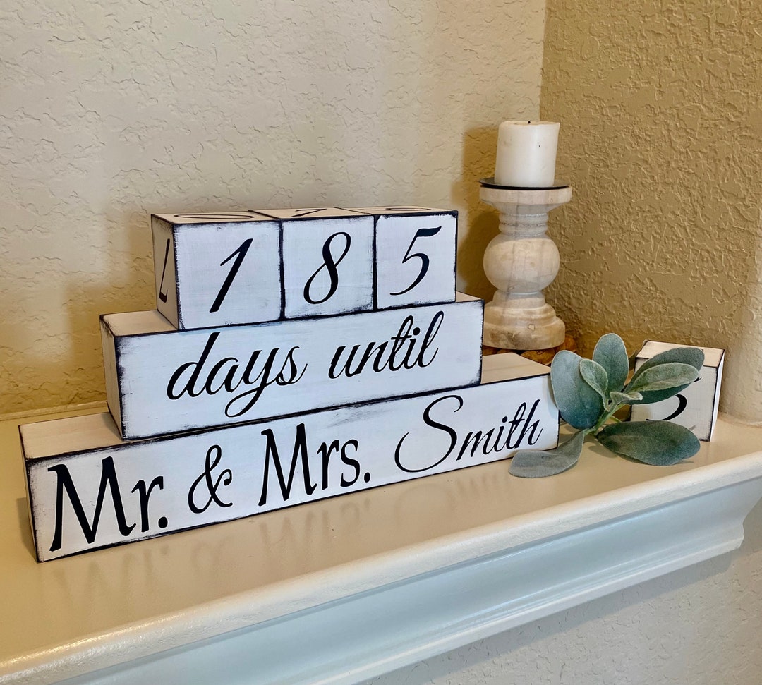Personalized Wedding Countdown Blocks – Rustic Mr. & Mrs. Engagement ...