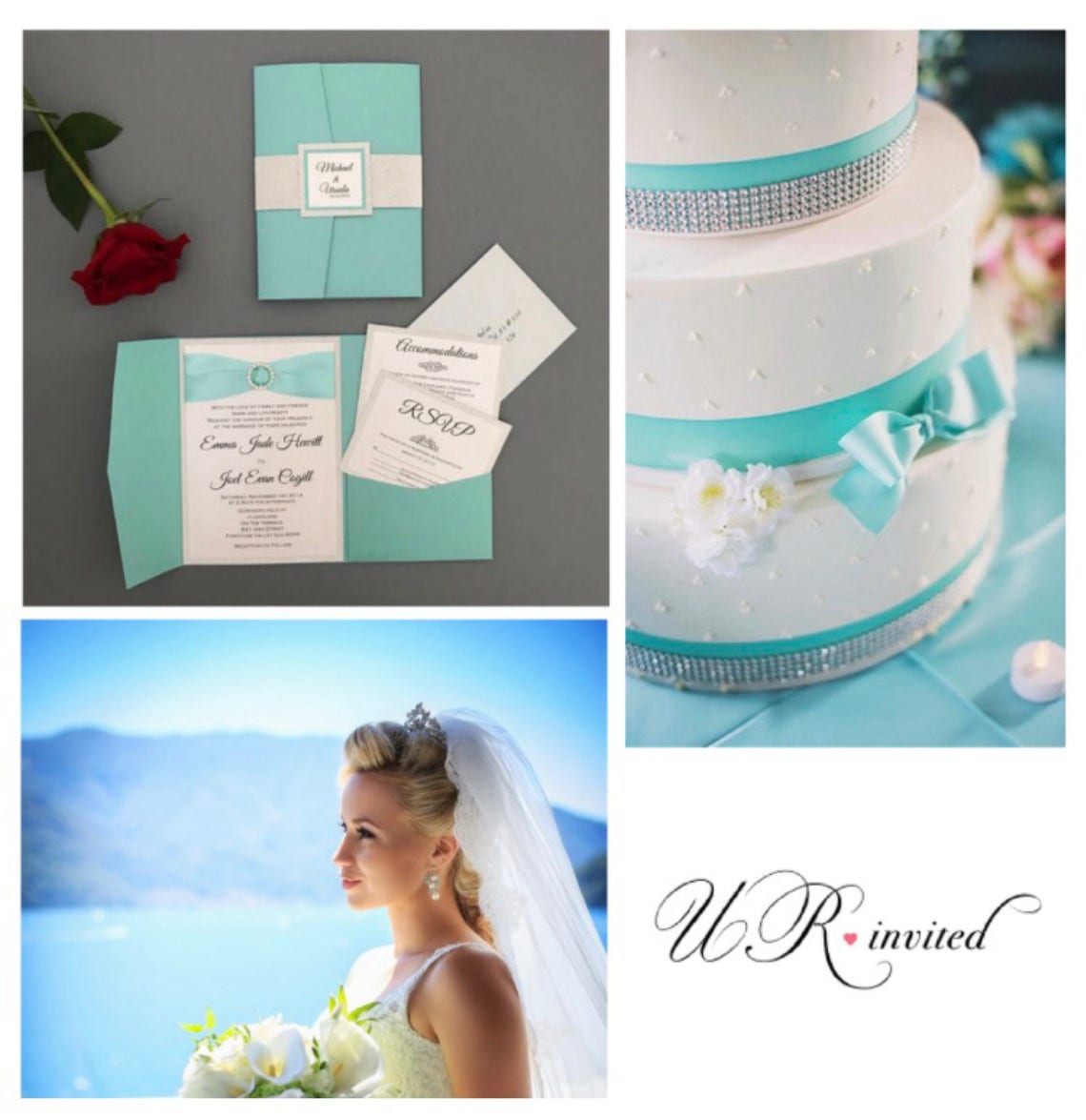 Elegant Turquoise Wedding Invitation Set With Satin Ribbon and - Etsy