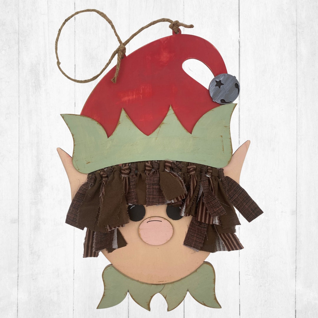 Rustic Elf Door Hanger Rag Christmas Elf Bedroom Door Hanger Farm Santa ...