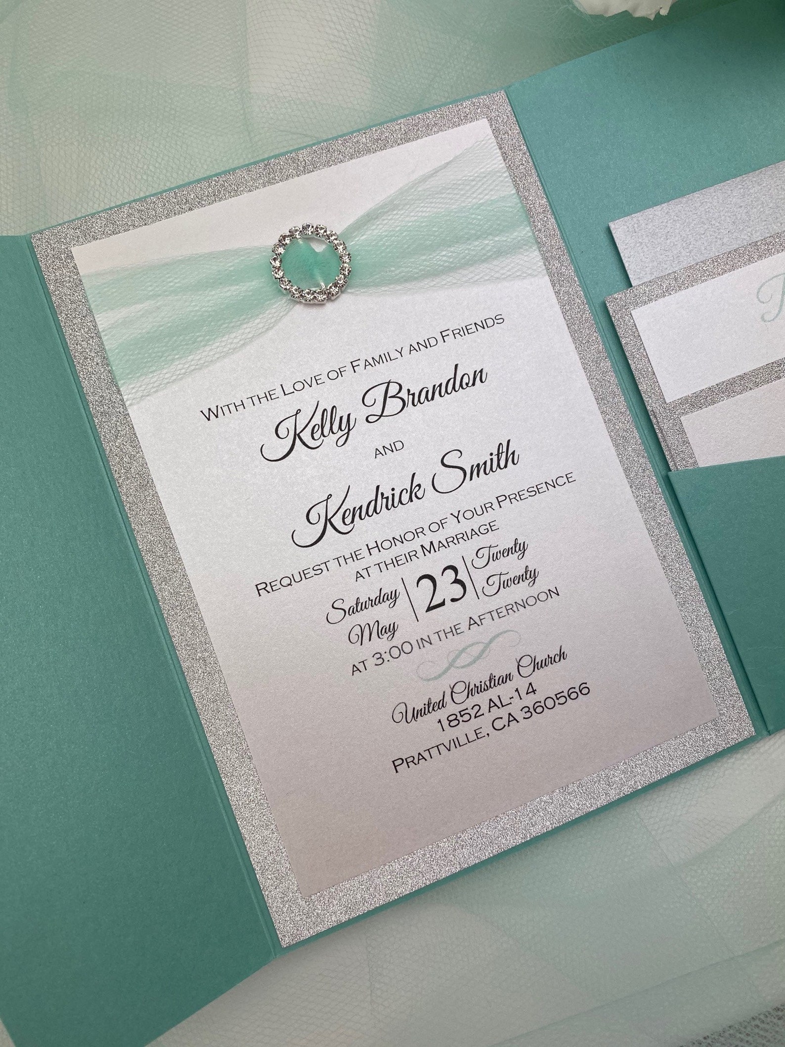 Lace Turquoise & Silver Wedding Invitation Boho Personalized | Etsy