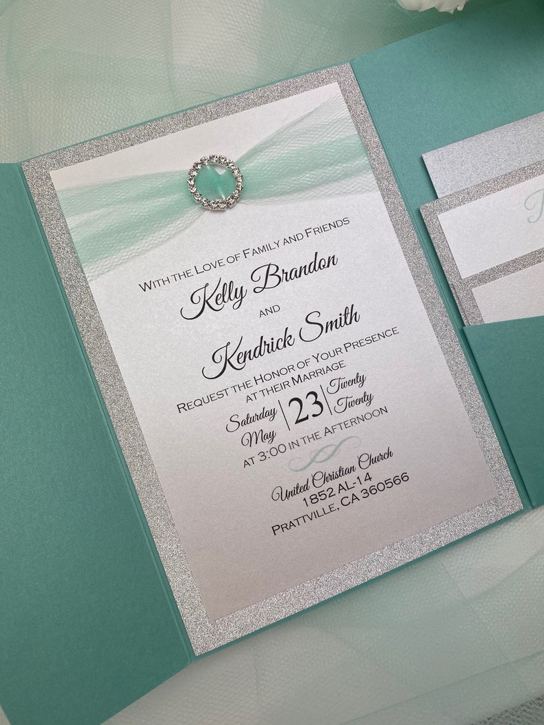 Lace Turquoise & Silver Wedding Invitation Boho Personalized | Etsy