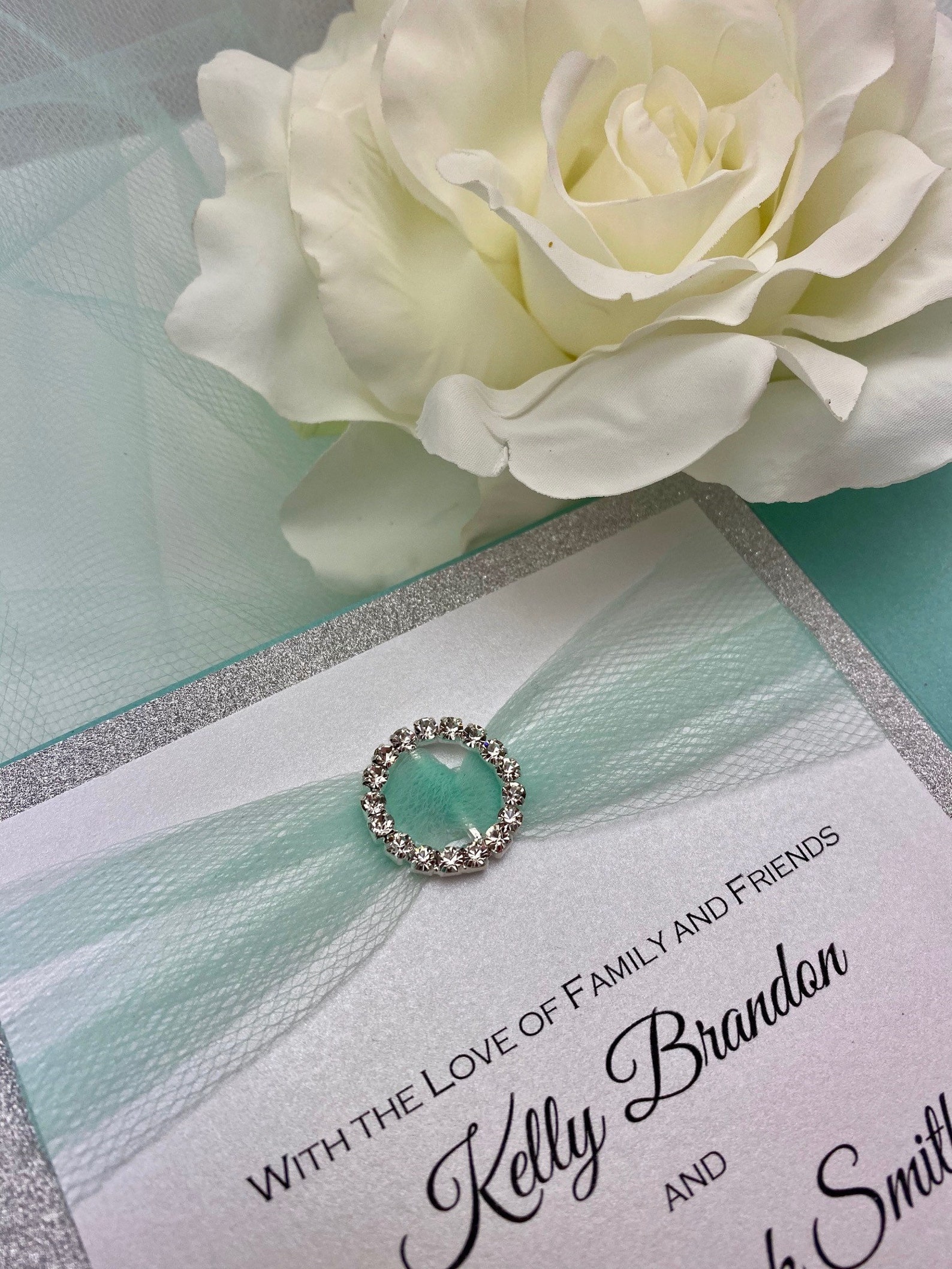 Lace Turquoise & Silver Wedding Invitation Boho Personalized | Etsy