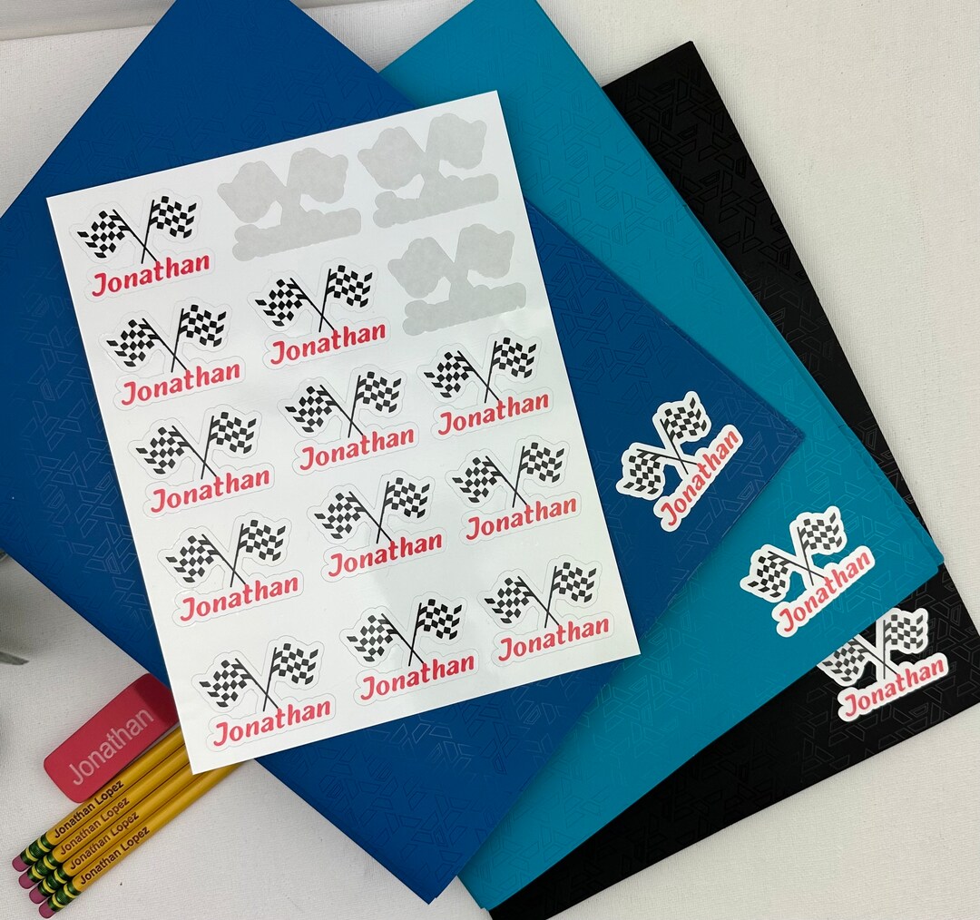Personalized Checkered Race Flag Name Stickers: School Supplies - Etsy