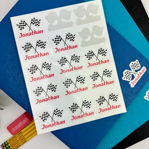 Personalized Checkered Race Flag Name Stickers: School Supplies - Etsy
