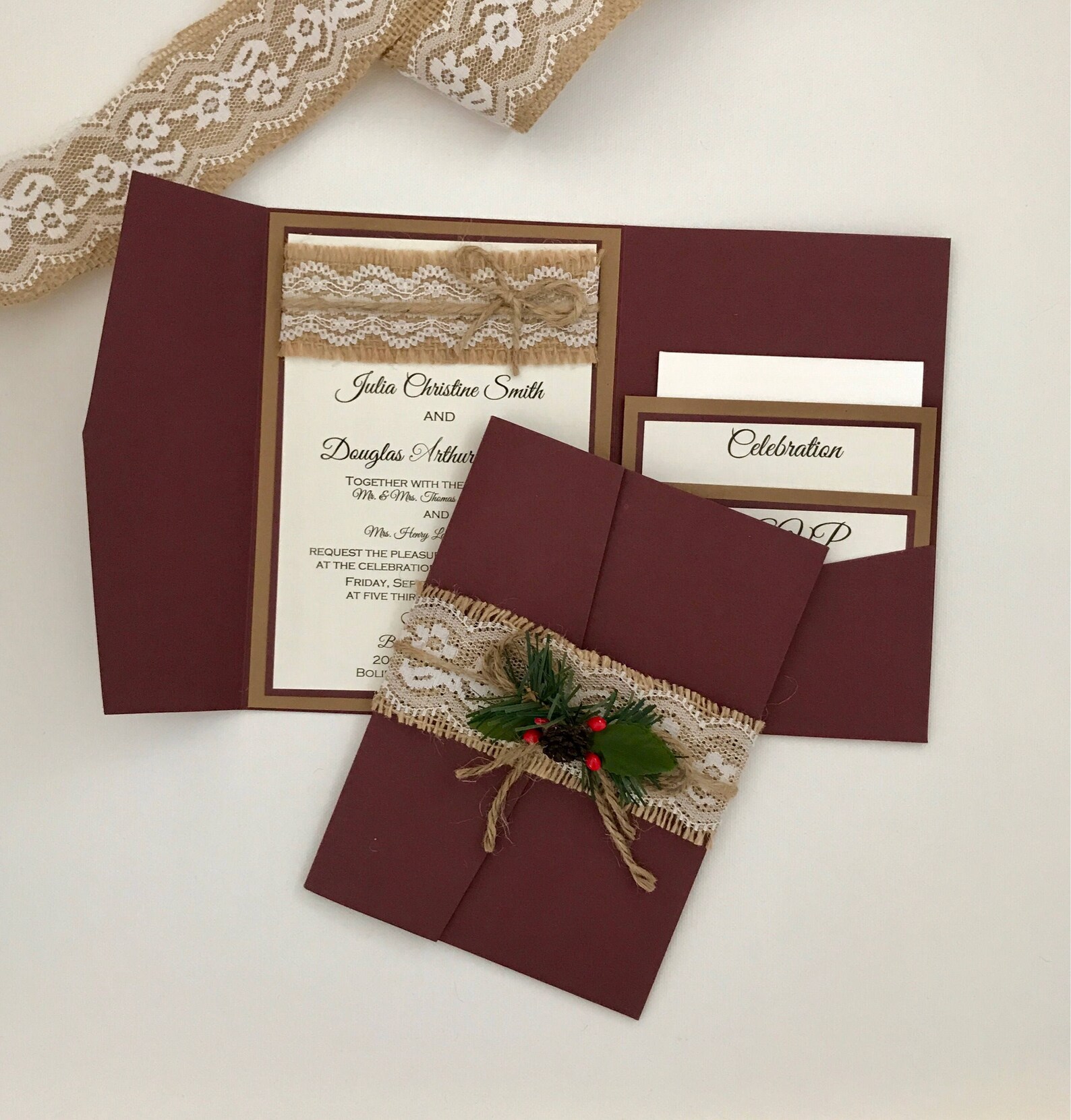 Christmas Wedding Invitation Rustic Invitation Set Unique - Etsy UK