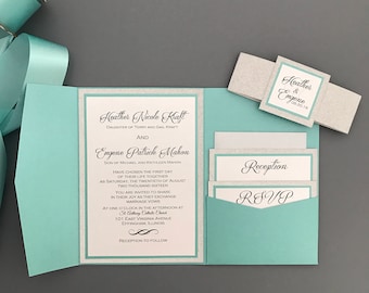 Teal Wedding Invitation | Etsy