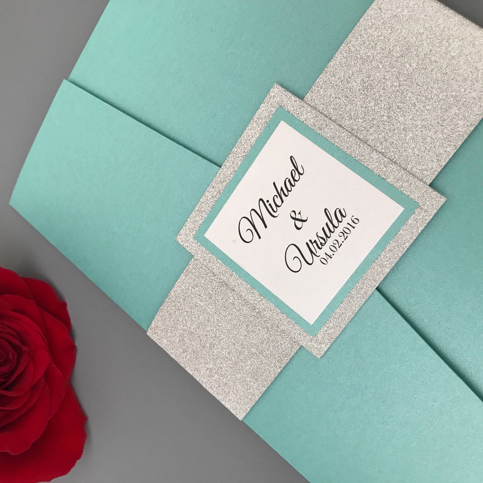 Elegant Turquoise Wedding Invitation Set With Satin Ribbon and | Etsy