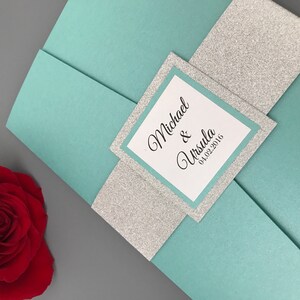 Elegant Turquoise Wedding Invitation Set With Satin Ribbon and - Etsy