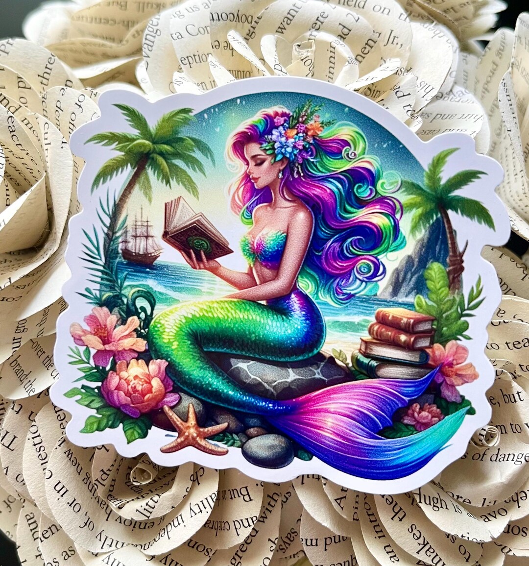 Reading Mermaid Sticker, Bookish Sticker, Book Lover, Book Sticker ...
