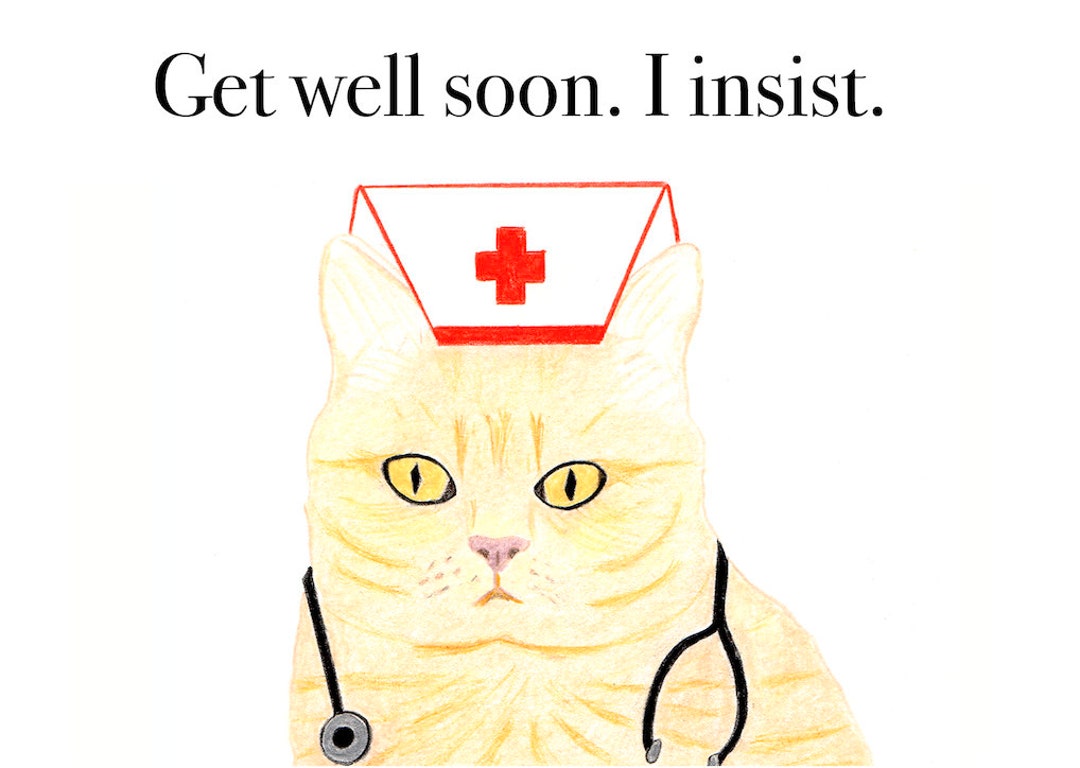 Get Well Card: Get Well Cat Card Ginger Cat Nurse Card Funny Get Well ...