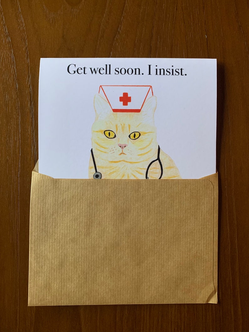 Get Well Card: Get Well Cat Card Ginger Cat Nurse Card Funny Get Well ...