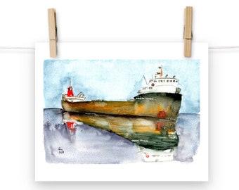 Original Great Lakes Freighter Wall Art William Clay Ford Watercolor ...